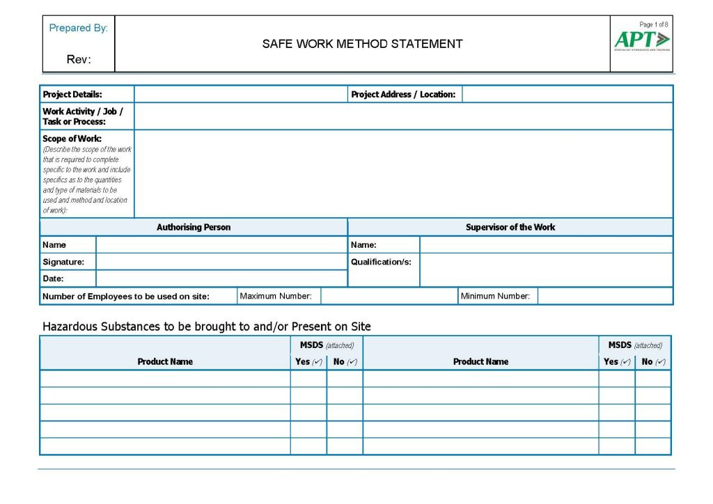 Safe Work Method Statements SMWS And Maintenance Procedures SOP s 